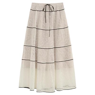 邱莹莹HELA AOMI “香榭丽舍”层次感拼接蕾丝纱高腰大摆半身裙