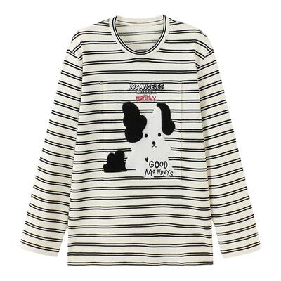 URLAZH有兰简约狗狗条纹长袖T