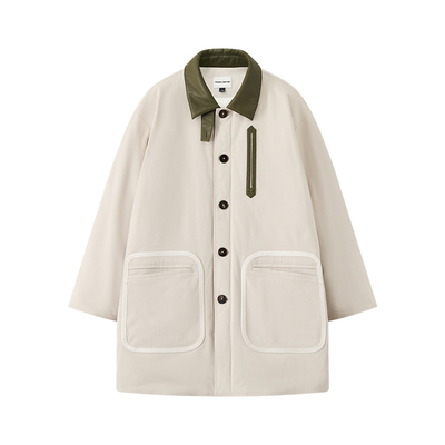 环保皮革撞色拼接羽绒服