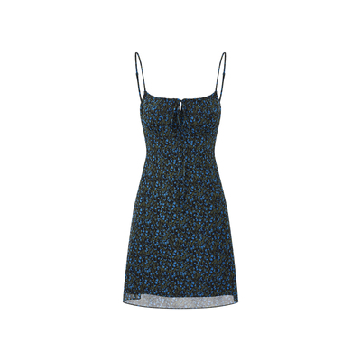 【Coco喜欢】* 复古碎花连衣裙 * 夏日雪纺收腰可调节吊带裙