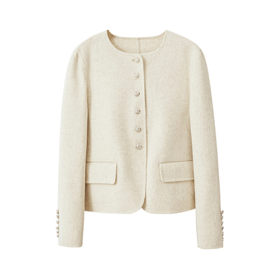 Amii2025冬新款通勤百搭圆领单排扣全羊毛双面呢女小个子上衣外套