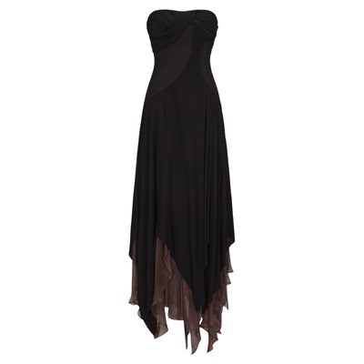 Elywood拼色层叠抹胸连衣裙