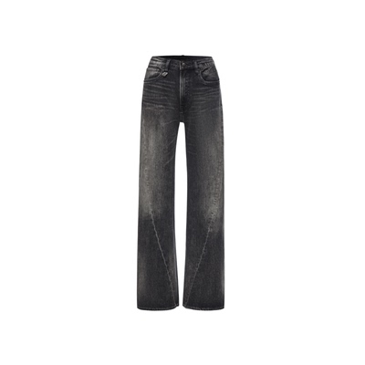 R13高腰微喇黑色水洗牛仔裤