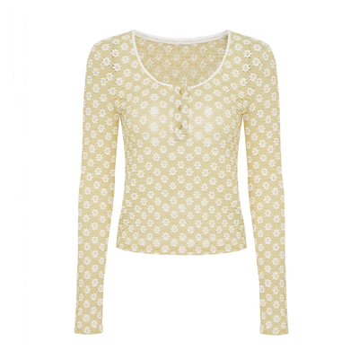 REINEREN任茜2025新品花朵提花针织修身上衣