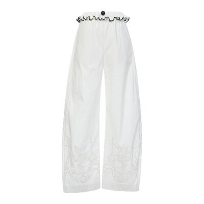 【Angelababy同款】lefame拉飞姆26夏季新款荷叶边绣花弯刀休闲裤