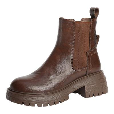 百丽厚底增高切尔西靴女冬新时装靴加绒保暖显瘦瘦靴短靴B2287DD4