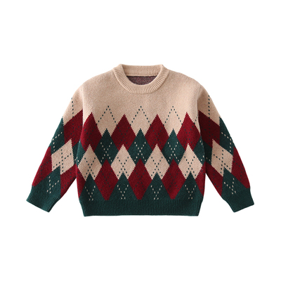 美式复古菱格亲子装针织宽松上衣