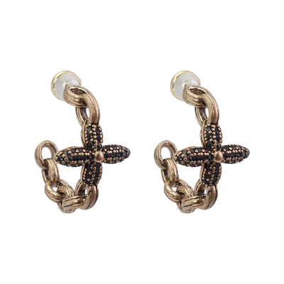 CANFEN古铜色复古风金属锁链耳钉