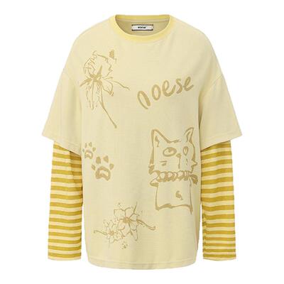 25AW有钱小猫印花复古长袖T恤