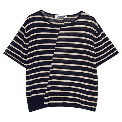AUBRUINO条纹拼接设计师T恤