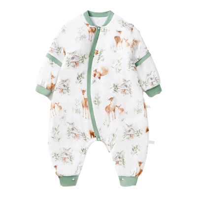 欧孕小清心秋冬款睡袋婴儿竹棉纱布防踢被子宝宝分腿儿童四季通用