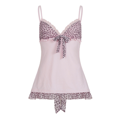 涉谷辣妹粉色豹纹印花v领吊带