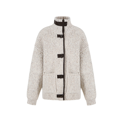 范洛Fano 英伦慵懒氛围感杂色羊毛纱线撞色拼接厚实坑条针织外套