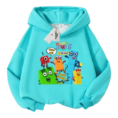 外贸number blocks 数字积木衣服儿童春秋棉连帽卫衣男女童秋装潮
