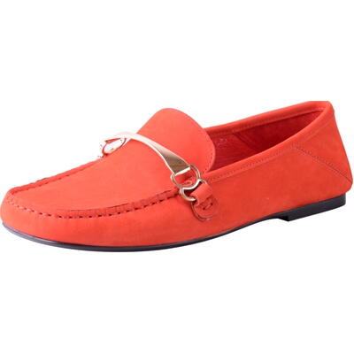 VDVC小众橙红色磨砂牛皮平底鞋