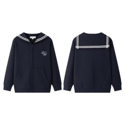 学院风绀色海军领外套