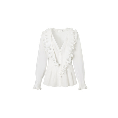 LEDIMWANG荷叶花边白色衬衫