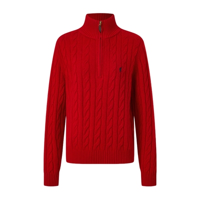 【100%绵羊毛】POLOWALK女式羊毛衫冬季新年款红色绞花针织衫女