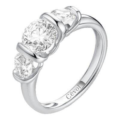 Cevol新奢钻石 铂金戒指女轻奢三石圆钻克拉求婚钻戒培育