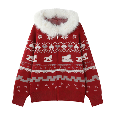 费尔岛小马圣诞连帽开衫毛衣外套