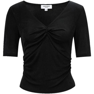VeroModa光泽面料褶皱T恤