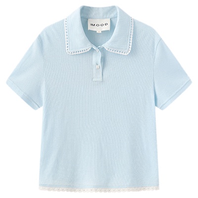 310MOOD镂空花边针织短袖T恤上衣