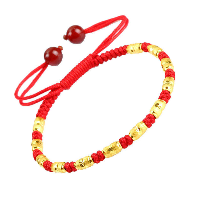 黄金本年命红绳手链女手工编织加厚24K纯金珠手链红绳男情侣款_虎窝淘