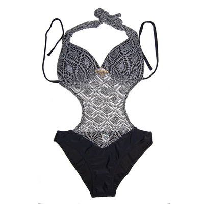 温泉聚拢镂空比坚尼露腰连体泳衣