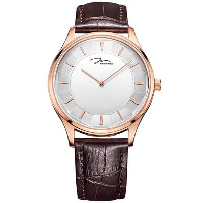 JONAS&VERUS唯路时情侣手表石英表高档真皮经典商务款镀金棕色防