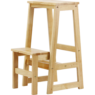 加高款橡木二步原色红色家用梯凳