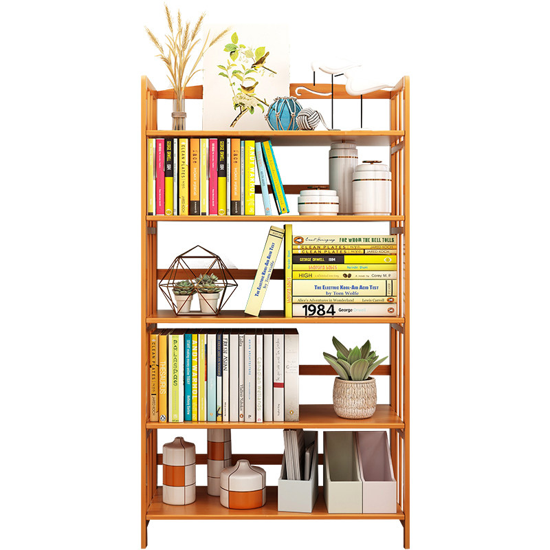 简易书柜书架落地简约现代儿童实木经济型省空间多层竹桌上置物架_虎窝淘