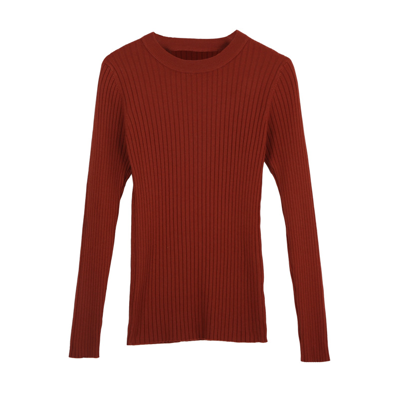 复古chic砖红色毛衣女冬季内搭打底修身弹力软糯针织衫铁锈红上衣_虎窝淘