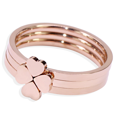 气质三件套质感钛钢女四叶草戒指