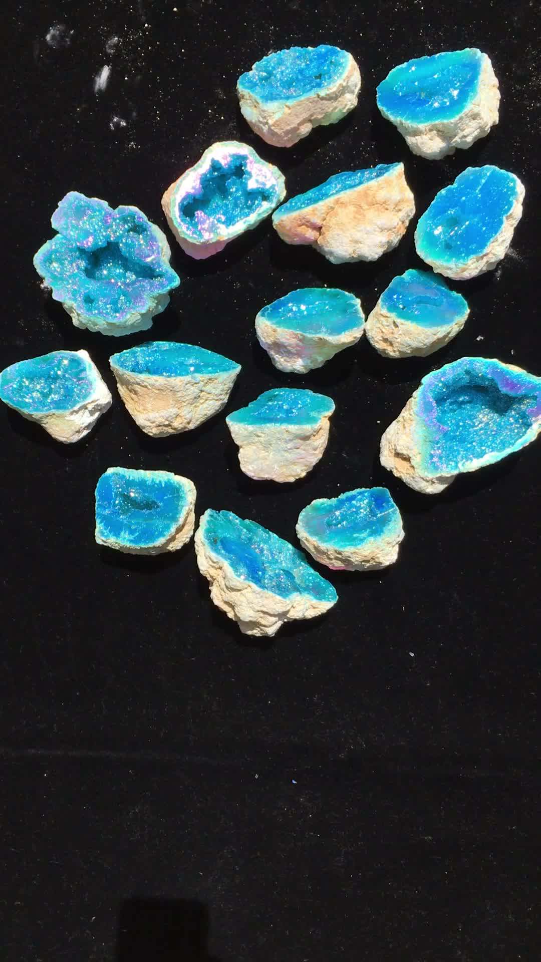 Wholesale Blue Rainbow Aura Agate Geode Crystal Cluster Healing Points ...