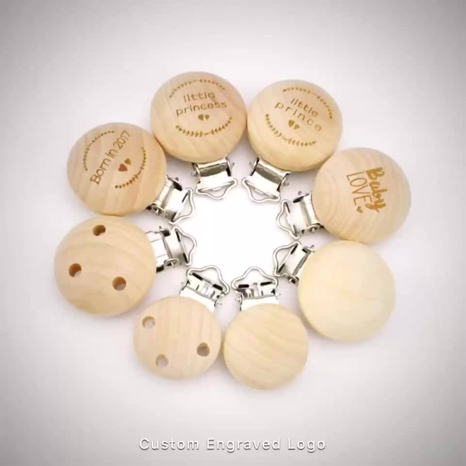 Wooden Round Engrave Custom Logo Diy Accessory Charms Baby Wooden Dummy ...