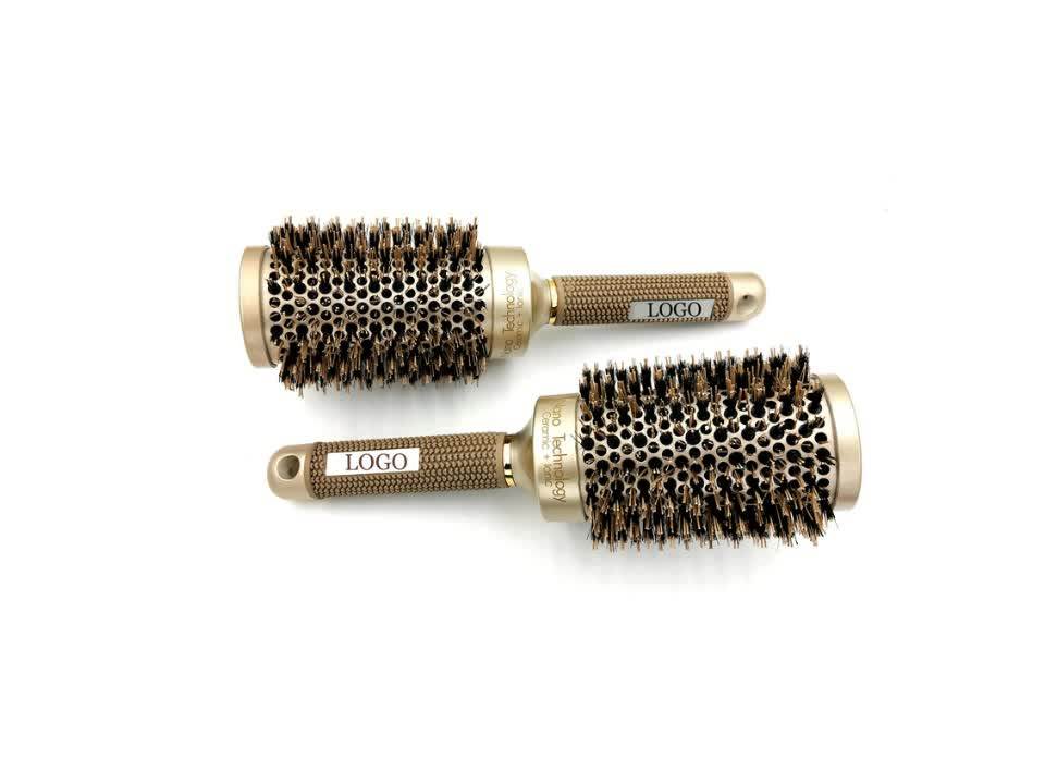 Nano Thermal Ceramic & Ionic Round Barrel Hair Brush With Boar Bristle ...