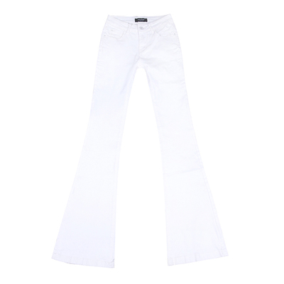 新款中腰纯白色加长大喇叭牛仔裤