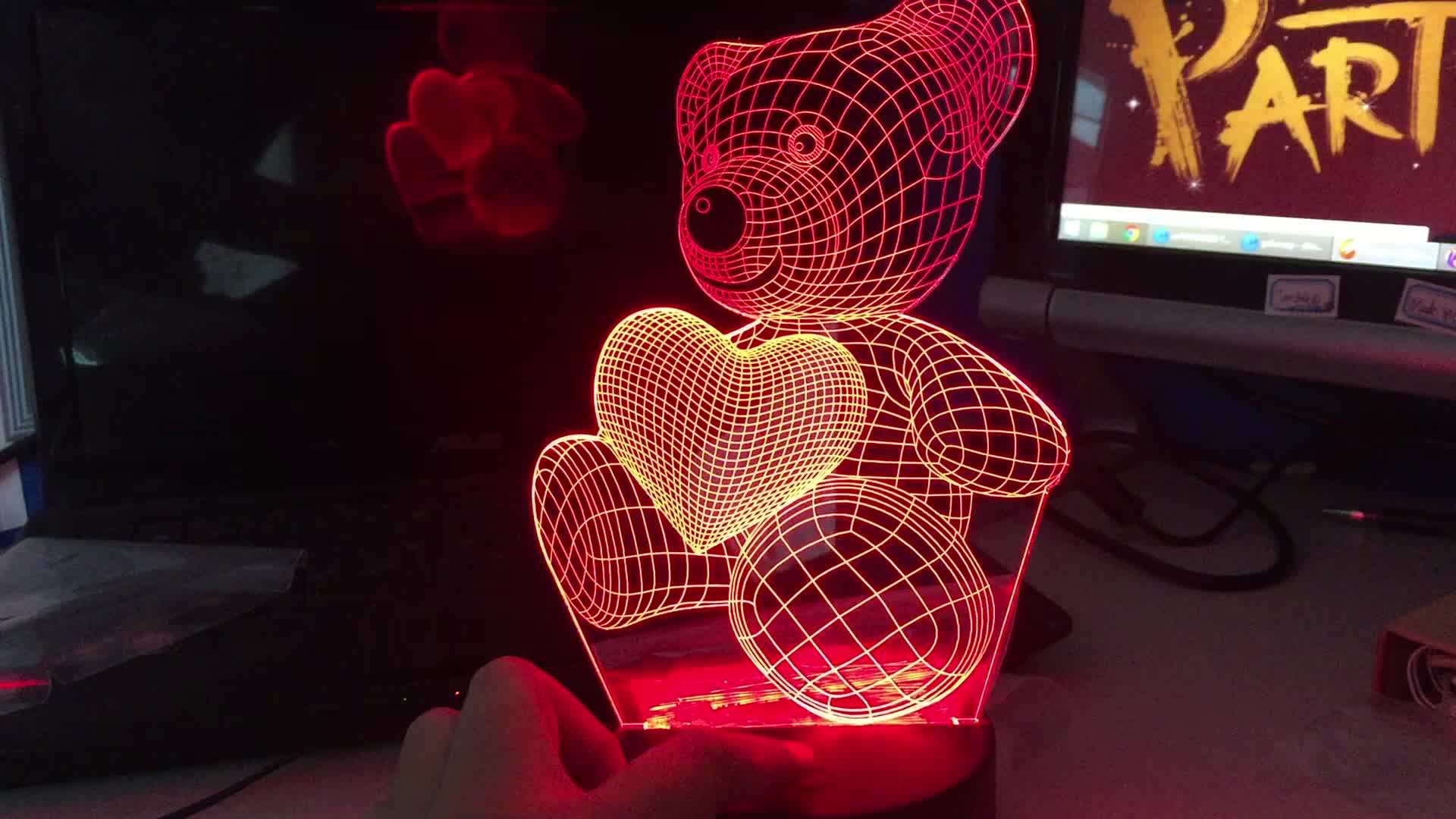 Acrylic Cute Bear Shaped 3d Illusion Led Night Light Creative ...
