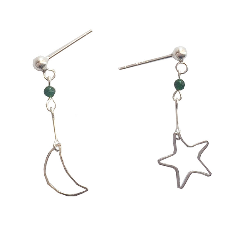 A meow春夏新款925纯银清新耳钉星月简约小耳坠饰学生礼物女_虎窝淘