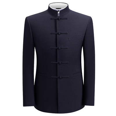 男青年立领修身两件套盘扣中山装