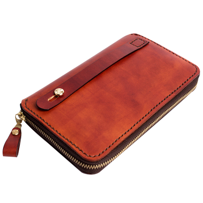 真皮多功能拉链商务长款钱包