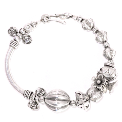 SOLD 西洋Vintage首饰 925银串珠甜美女孩手链个性手镯30.7g孤品