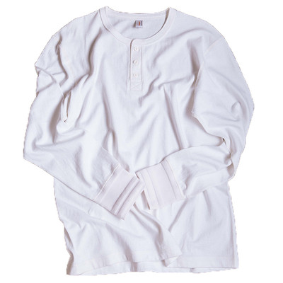 vintage无缝桶织亨利领长袖t恤