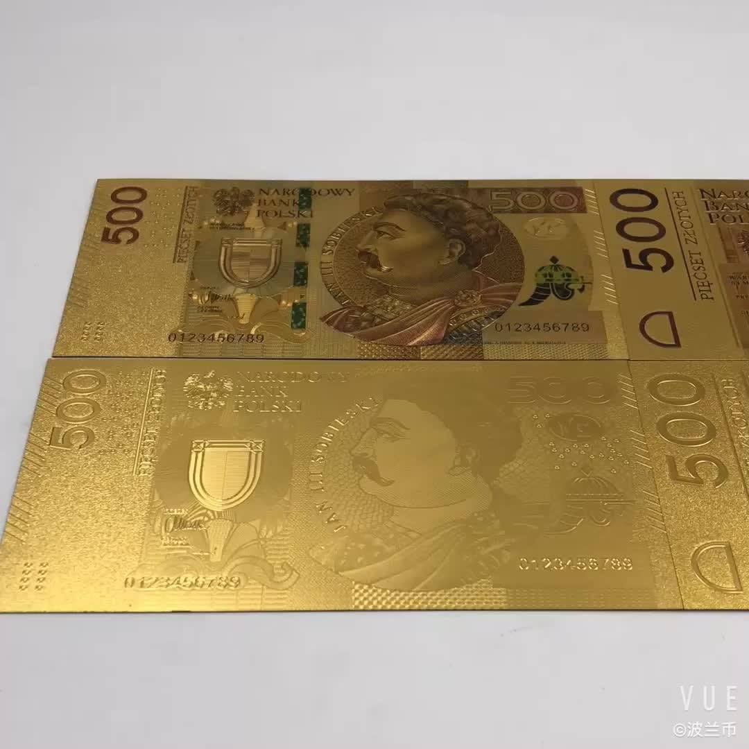 Unissued 1994 Edition Poland Colorful 24k Gold Banknote 500 Pln - Buy ...