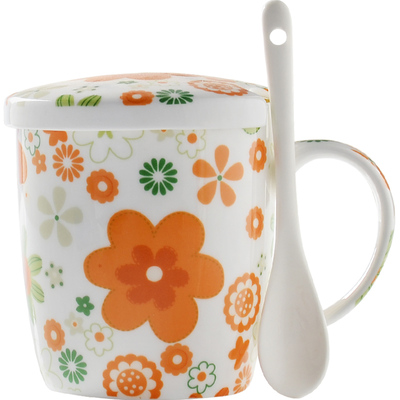 陶瓷杯马克杯创意情侣杯子带盖勺