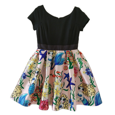 公主黑色拼接印花连衣裙女装