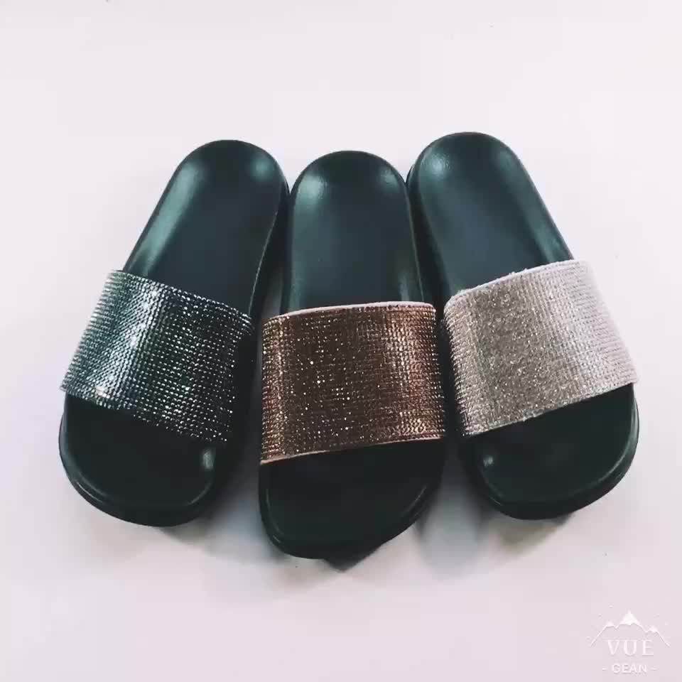 Wholesale Women Silver Rhinestones Bling Slide Sandal Custom Logo ...