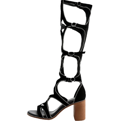 网红粗跟新款罗马鞋长筒镂空网靴