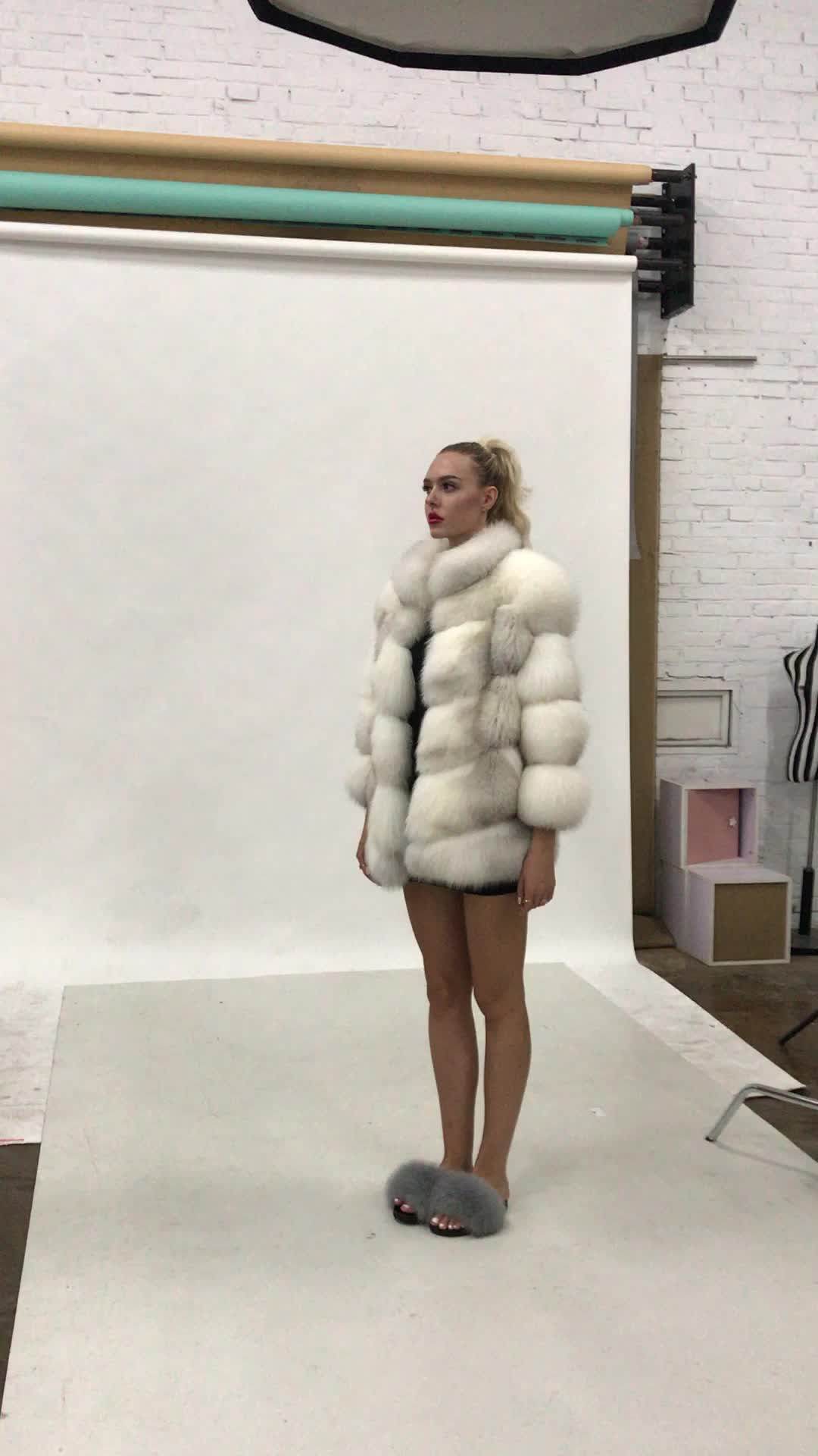 Finland Whole Skin Blue Fox Fur Overcoat Jacket Women Genuine Fur Coat ...