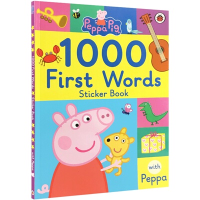 预售英文原版绘本Peppa's Pig 1000 first words Stickers Book粉红佩佩猪小妹入门启蒙初级1000个单词贴纸书亲子互动游戏读物